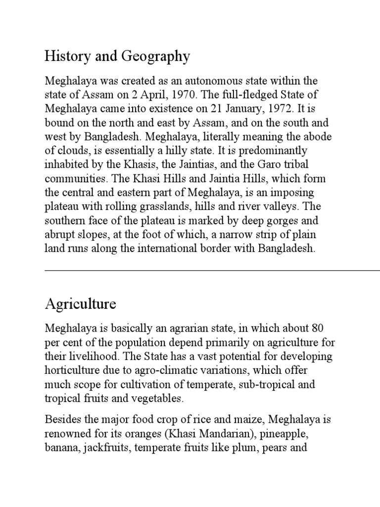 Meghalaya History and Geography | PDF | Crops | Agriculture