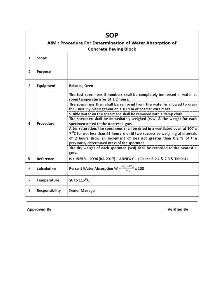 SOP - Water Absorption | PDF