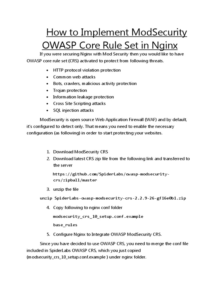 How To Implement Modsecurity Owasp Core Rule Set In Nginx Pdf 6190