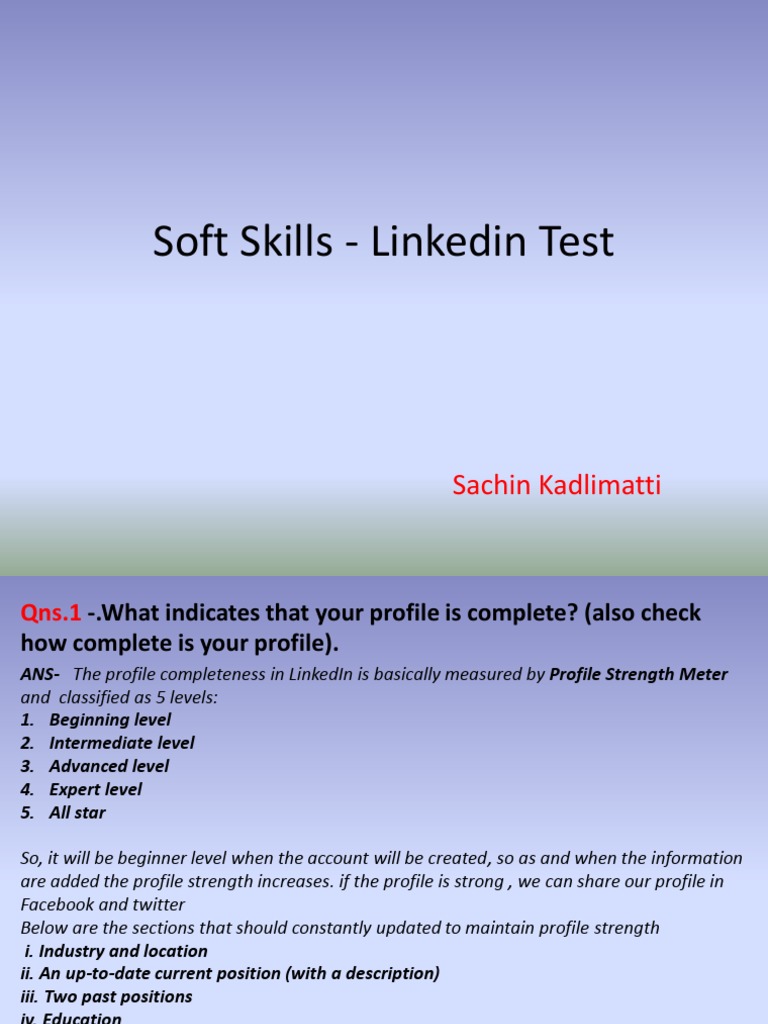Soft Skills-Linkedin Test | PDF | Linked In | Recruitment