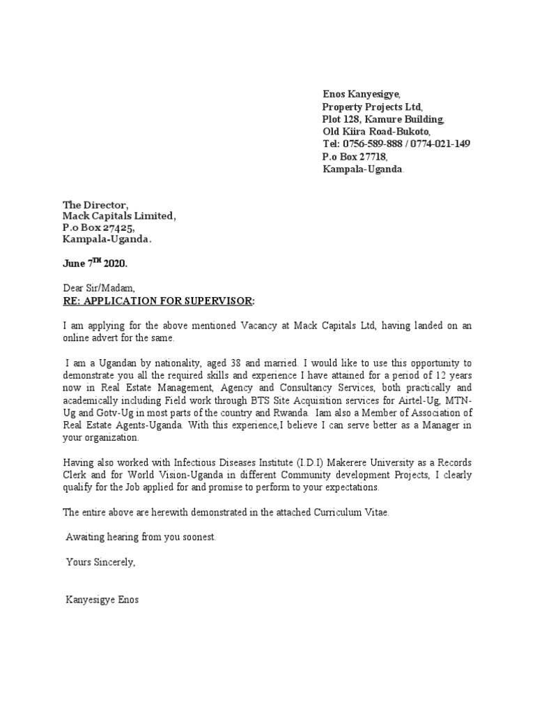 Application for Supervisor Position at Mack Capitals Limited with ...