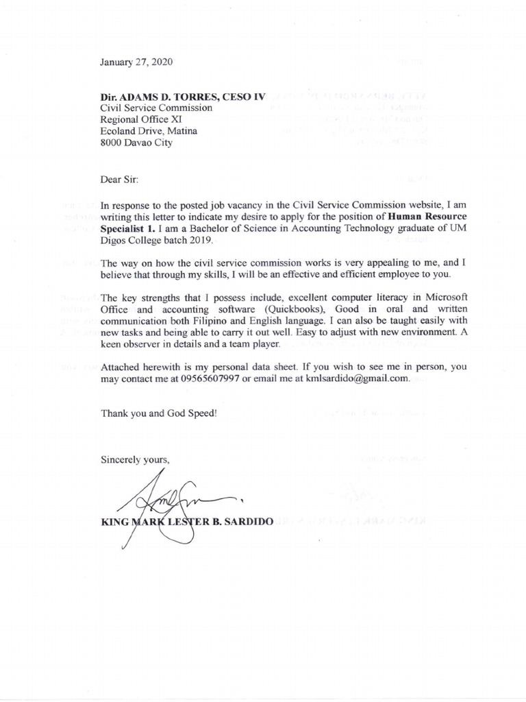 Application Letter - CSC | PDF