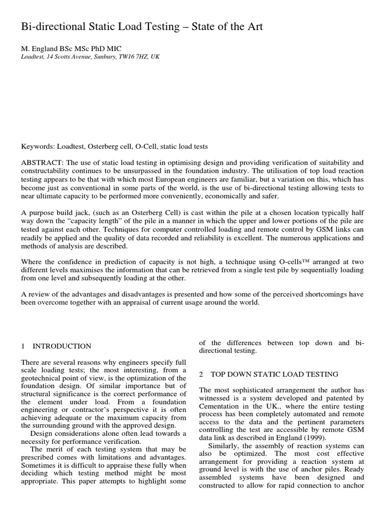 Bi Directional Load Test PDF | PDF | Deep Foundation | Top Down And ...