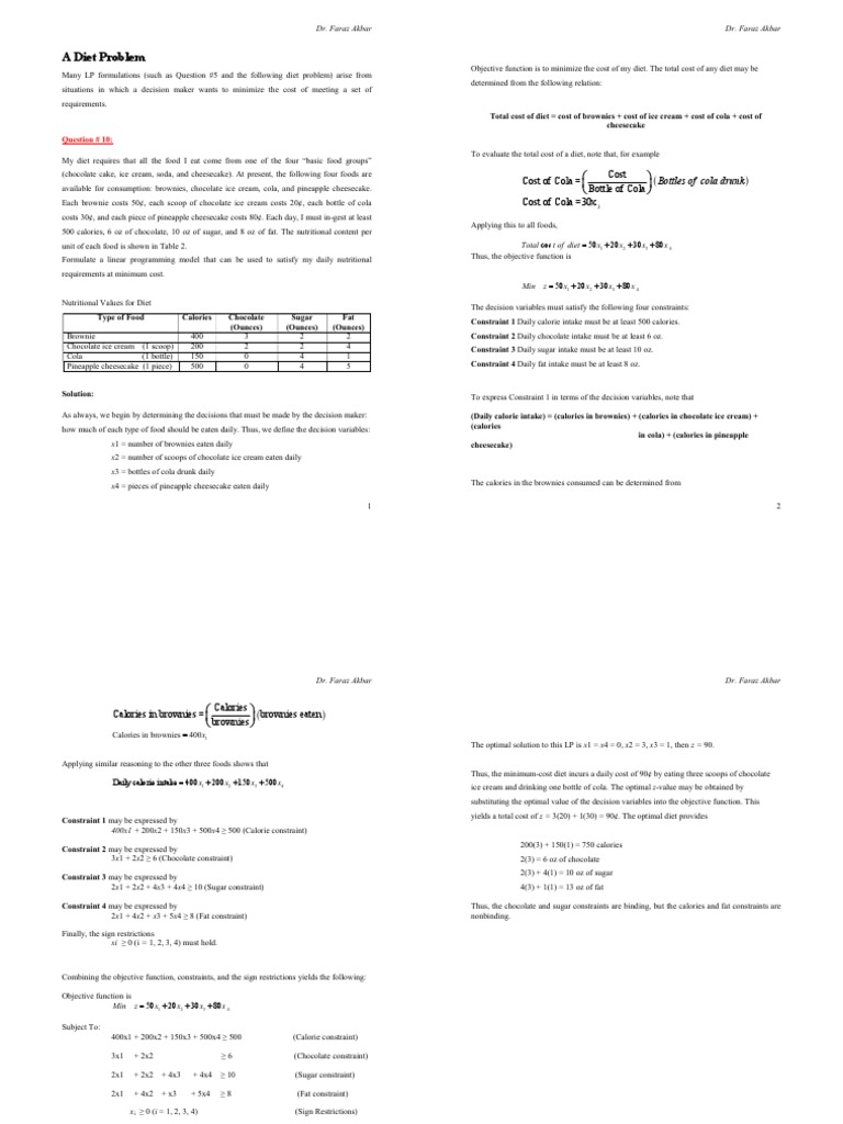 A Diet Problem | PDF | Linear Programming | Foods