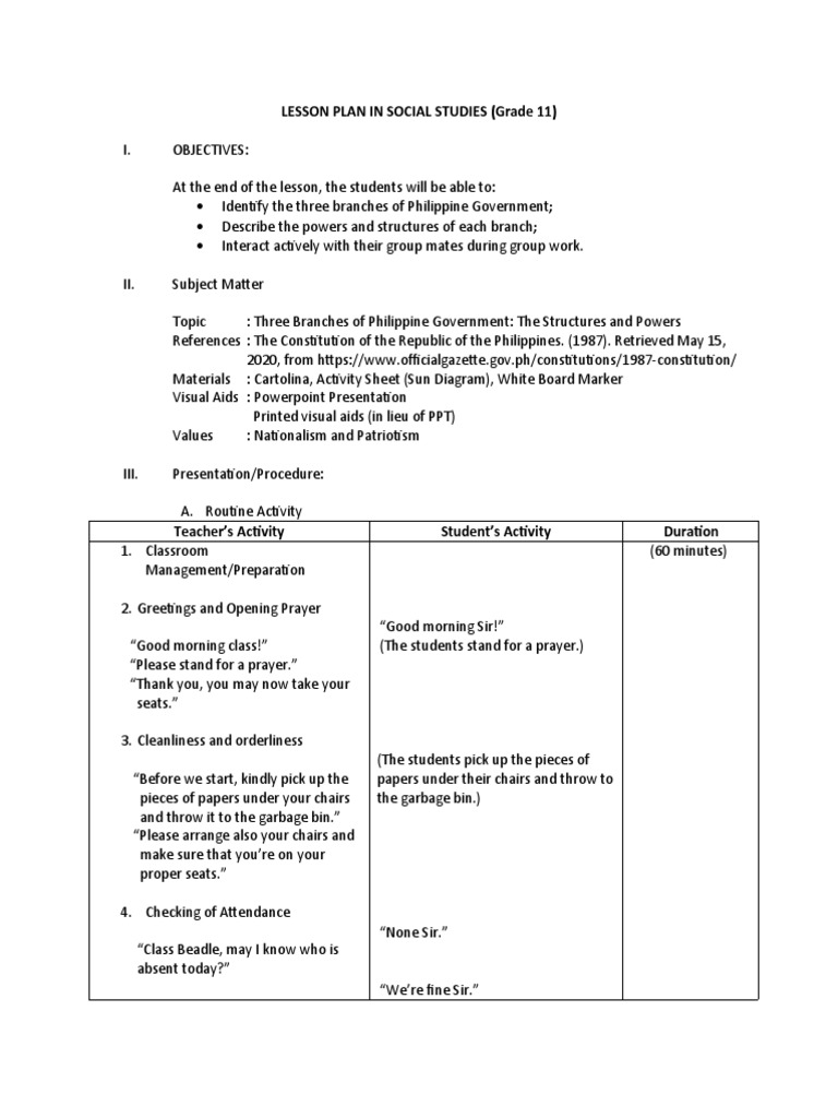 Lesson Plan in Philippine Politics and Governance | PDF | Presidents Of ...