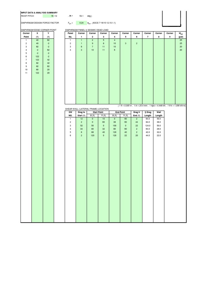 Roof Pitch, Diaphragm Design Forces, Shear Wall Locations & Diaphragm ...
