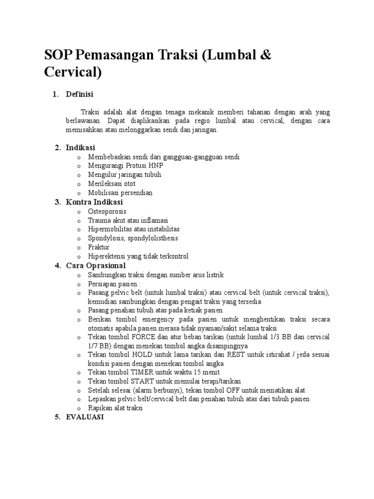SOP Pemasangan Traksi Lumbal dan Cervical | PDF