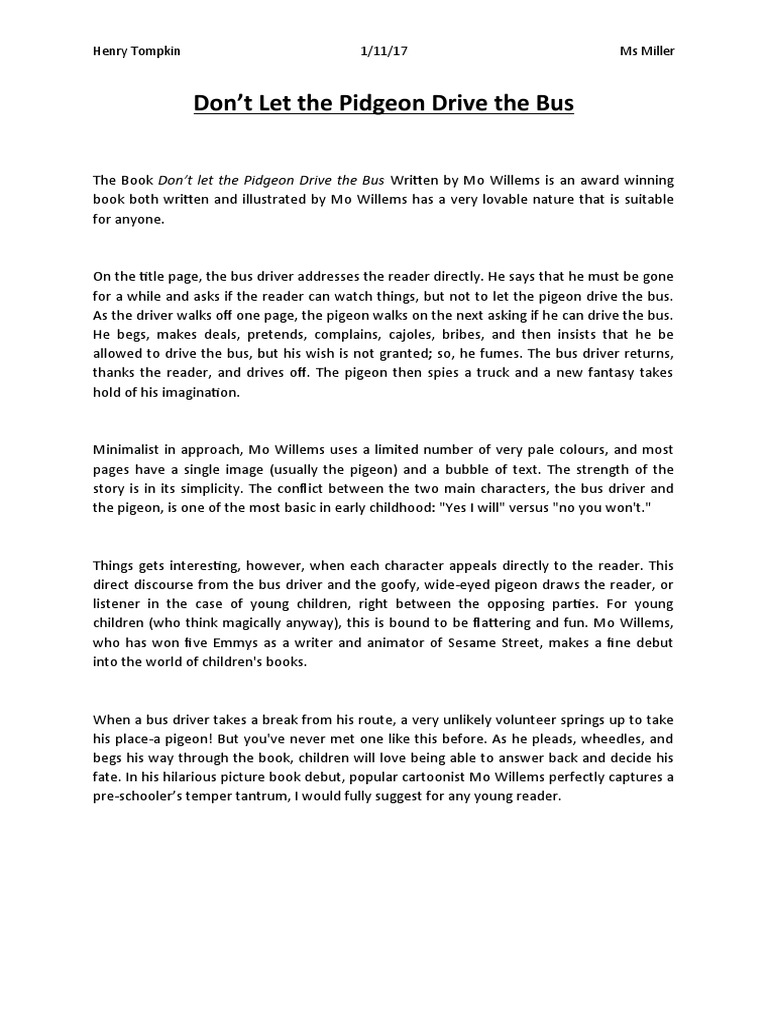 Dont Let The Pidgeon Drive The Bus | PDF