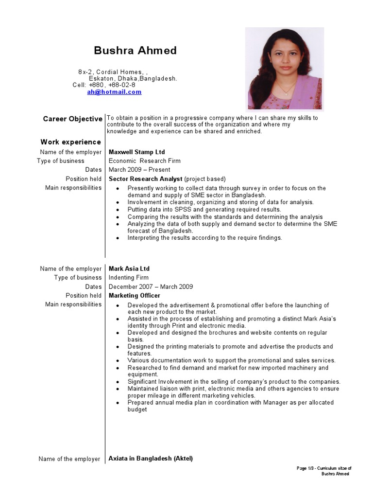 001 CV of Bushra Ahmed | PDF | Financial Analyst | Data