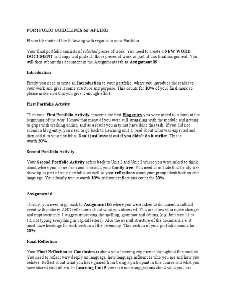 AFL1501 Portfolio Guidelines 2024 | PDF | Human Communication | Cognition