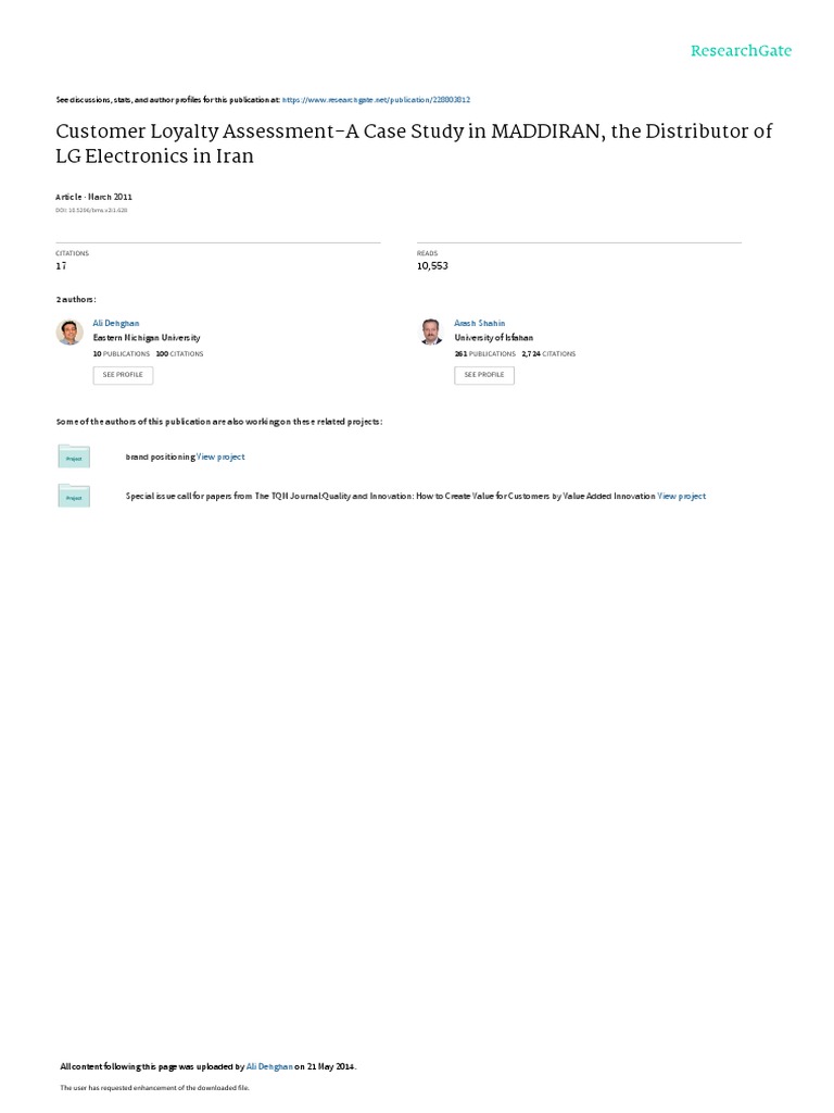 Customer Loyalty Assessment-A Case Study in MADDIR | PDF | Customer ...