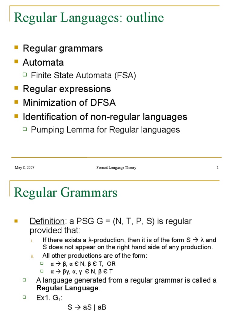 Regular Languages: Outline | PDF | Formal Methods | Discrete Mathematics