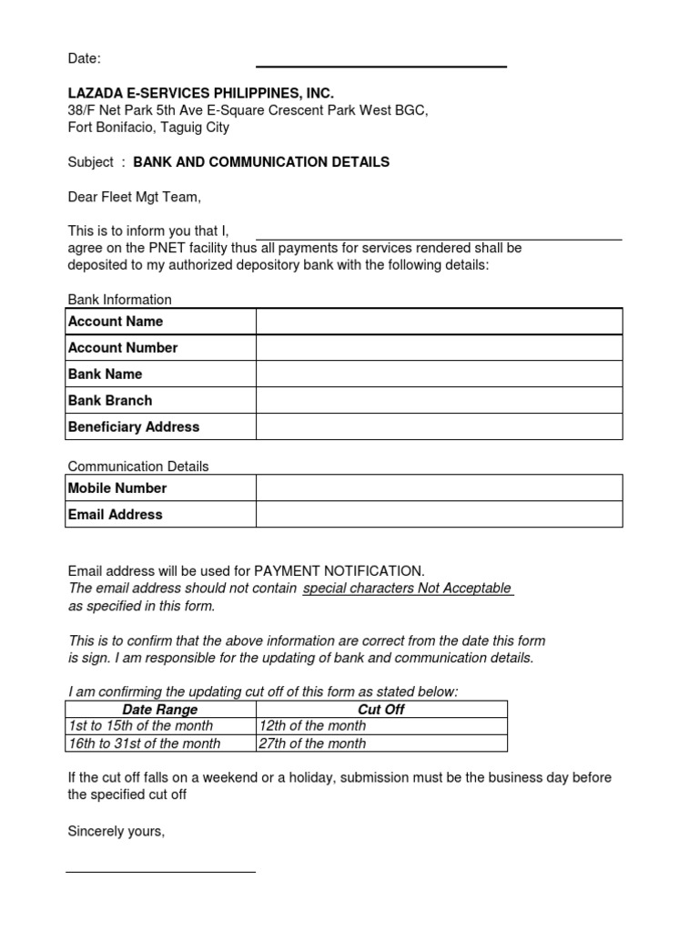 2020-02-12 FINAL Payment and Communication Form PDF | PDF