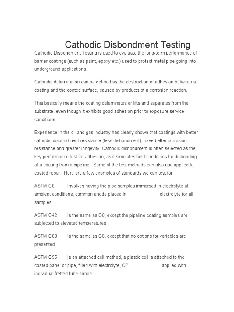 Cathodic Disbondment Testing Overview | PDF | Electrolyte | Corrosion