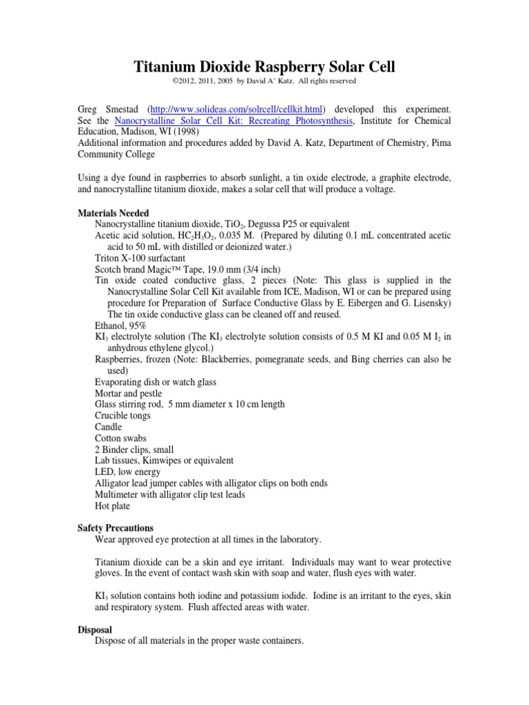 TiO2 Raspberry Solar Cell | PDF | Solar Cell | Titanium Dioxide