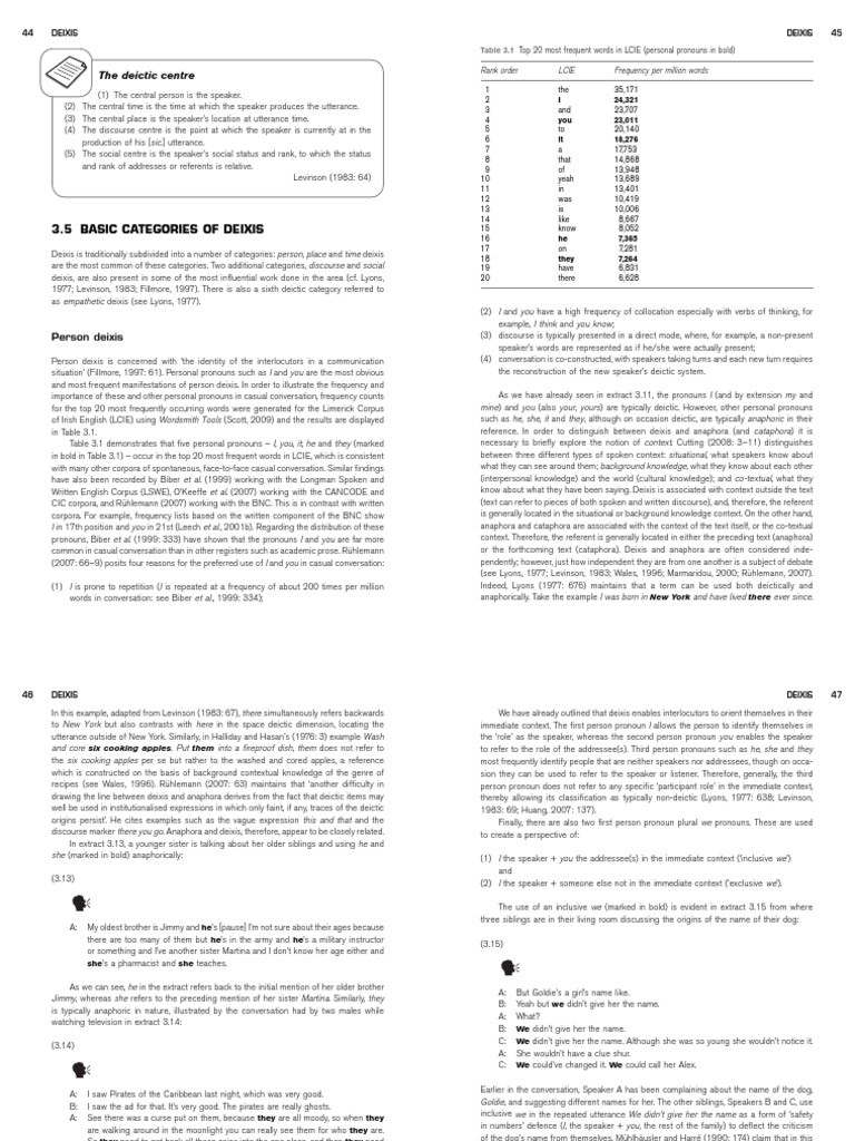 The Deictic Centre: 3.5 Basic Categories of Deixis | PDF | Linguistic ...