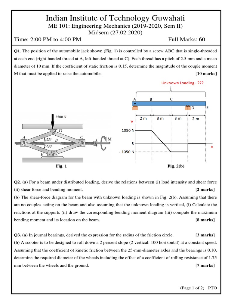 ME101 Midsem 2020 PDF | PDF | Bending | Friction