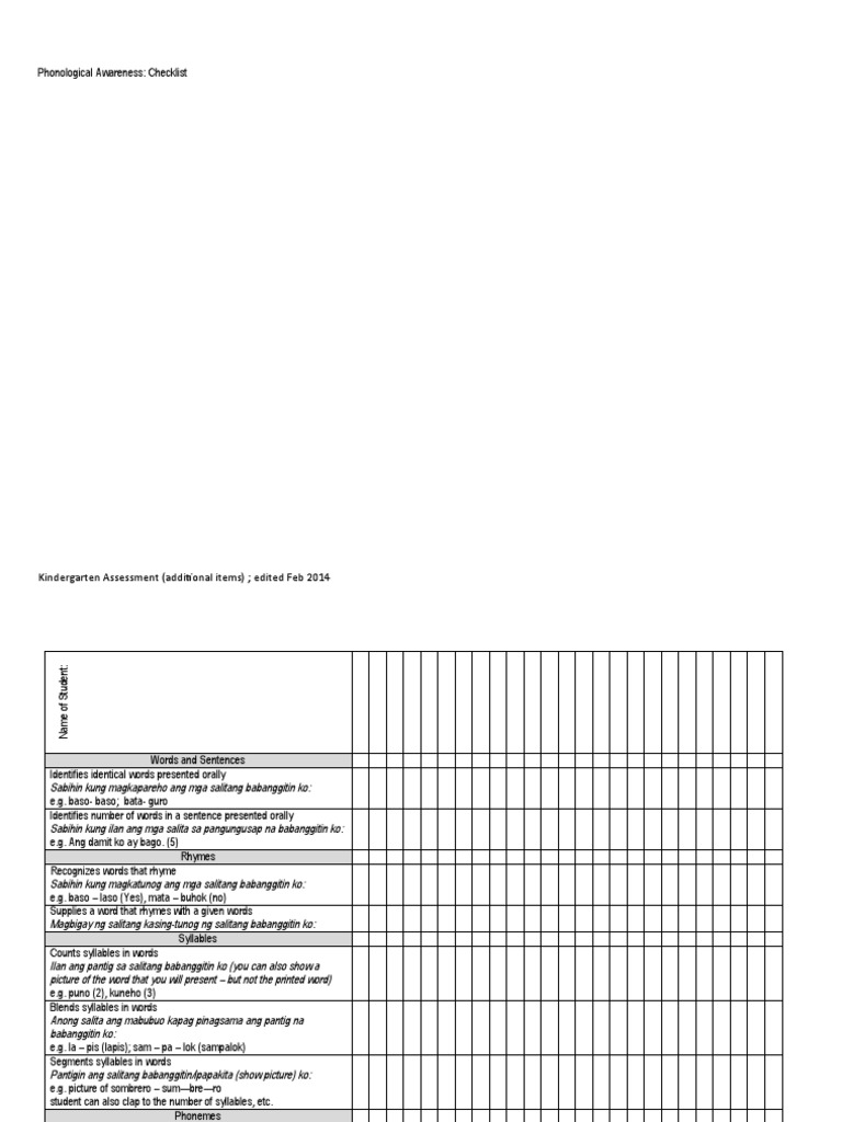 Phonological Awareness: Checklist | PDF | Syllable | Phonetics