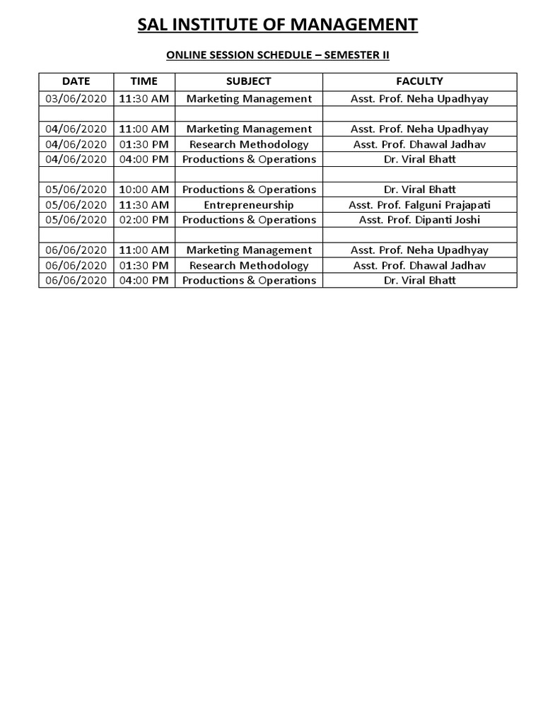 Online Session Schedule | PDF