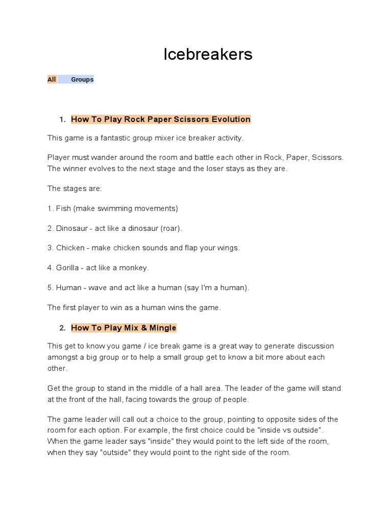 Icebreakers: How To Play Rock Paper Scissors Evolution | PDF