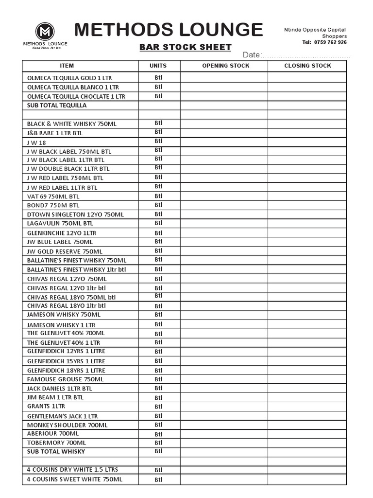 Bar Stock Inventory Sheet | PDF