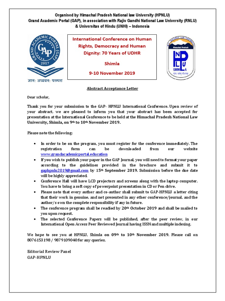 GAP-HPNLU Conference Acceptance Letter | PDF