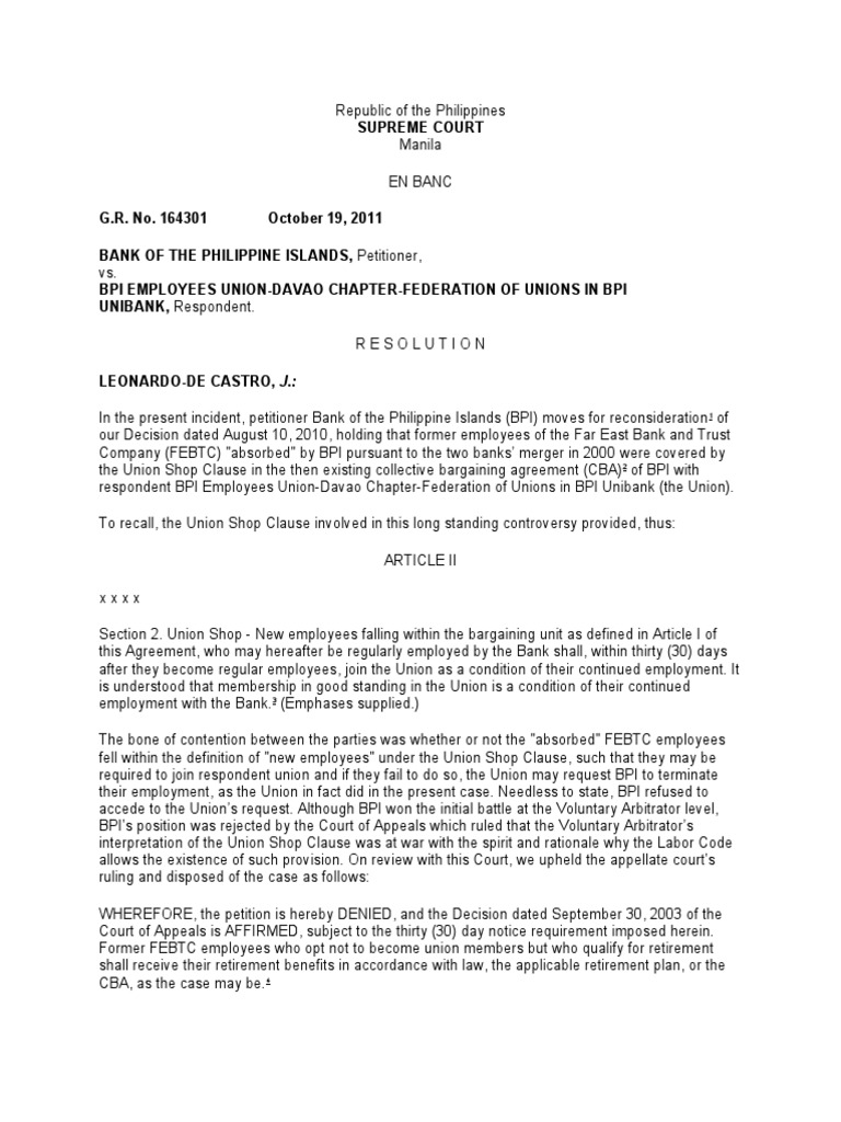 Bank of The Philippine Islands vs. BPI Employees Union-Davao Chapter-Federation of Unions in BPI ...