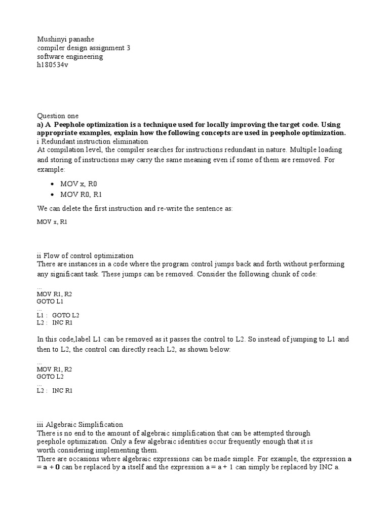 Panashe Mushinyi Compiler Assignment 3 | PDF | Program Optimization ...