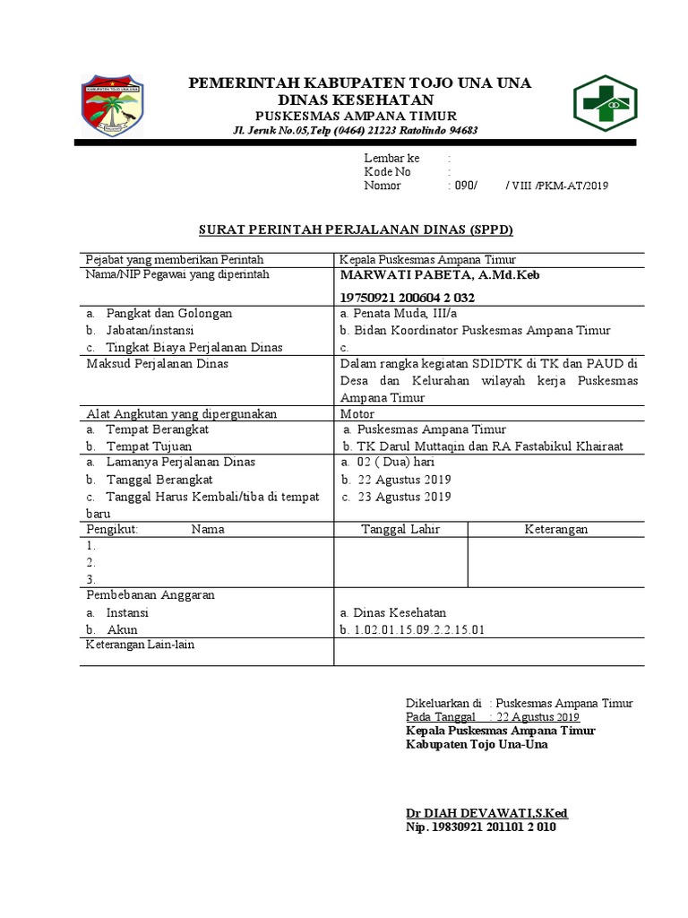 Depan SPPD SDIDTK JANUARI 2019 | PDF
