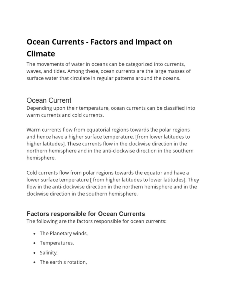 Ocean Currents - Factors and Impact On Climate | PDF | Atmospheric ...