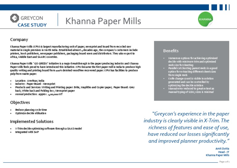 Khanna Paper Mills: Case Study | PDF | Newsprint | Paper