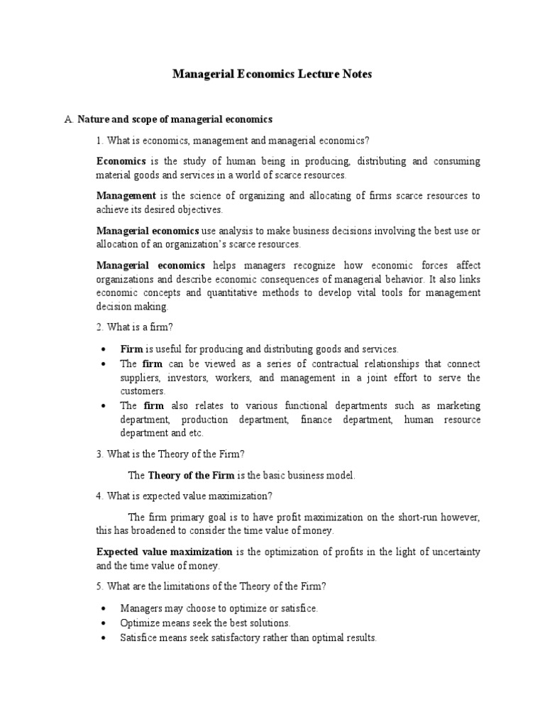 Managerial Economics Lecture Notes | PDF | Demand | Price Elasticity Of ...