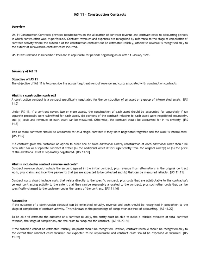 IAS 11 - Construction Contracts | PDF | Cost | Revenue