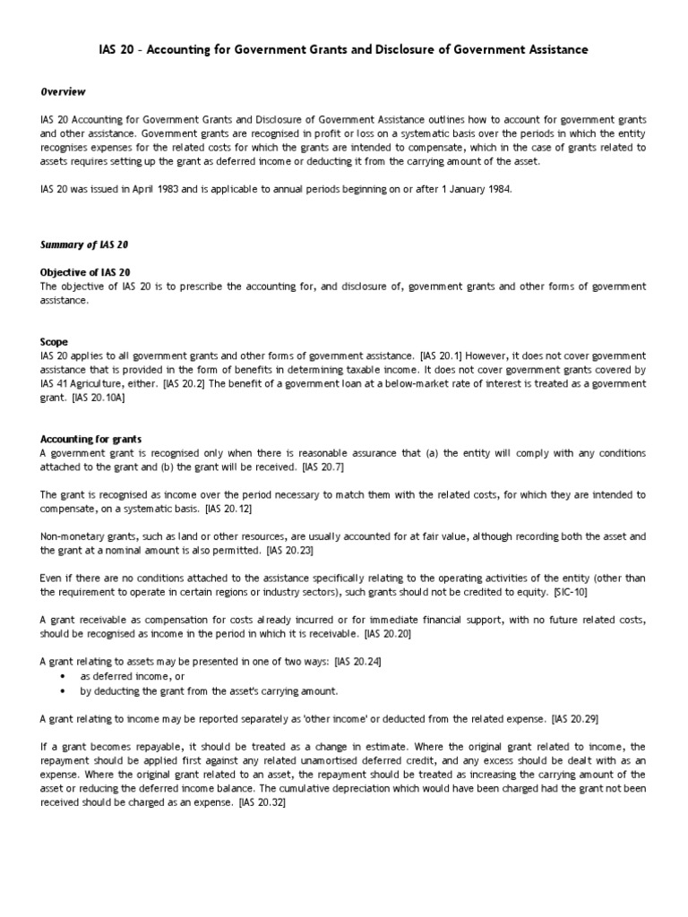 IAS 20 - Accounting For Government Grants and Disclosure of Government Assistance | Download ...