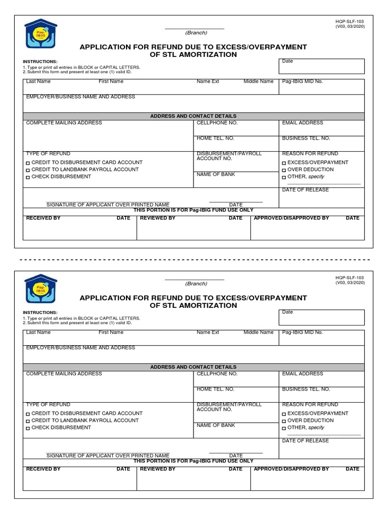 SLF103 ApplicationRefundExcessSTLAmortization V03 | PDF | Payroll ...