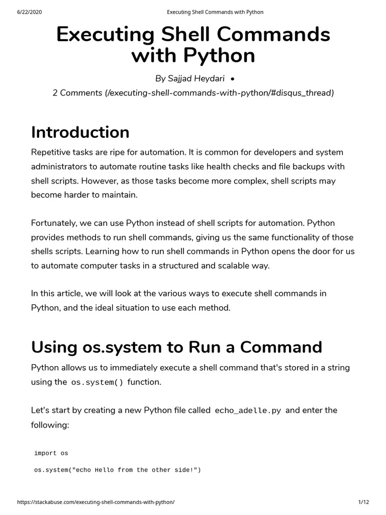 Executing Shell Commands With Python Pdf Command Line Interface Python Programming Language