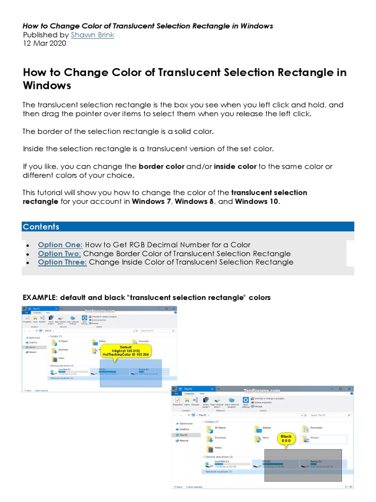How To Change Color of Translucent Selection Rectangle in Windows | PDF ...