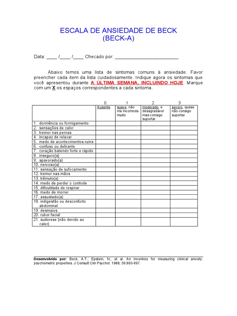 Escala de Ansiedade de Beck | PDF