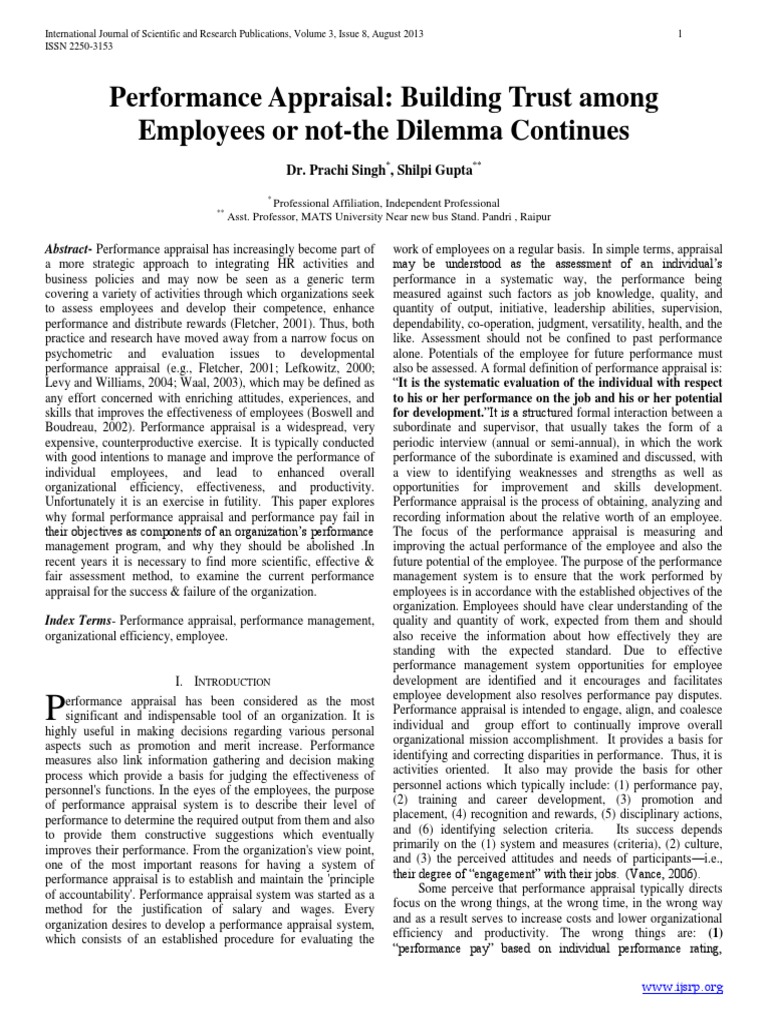 Performance Appraisal: Building Trust Among Employees or Not-The ...
