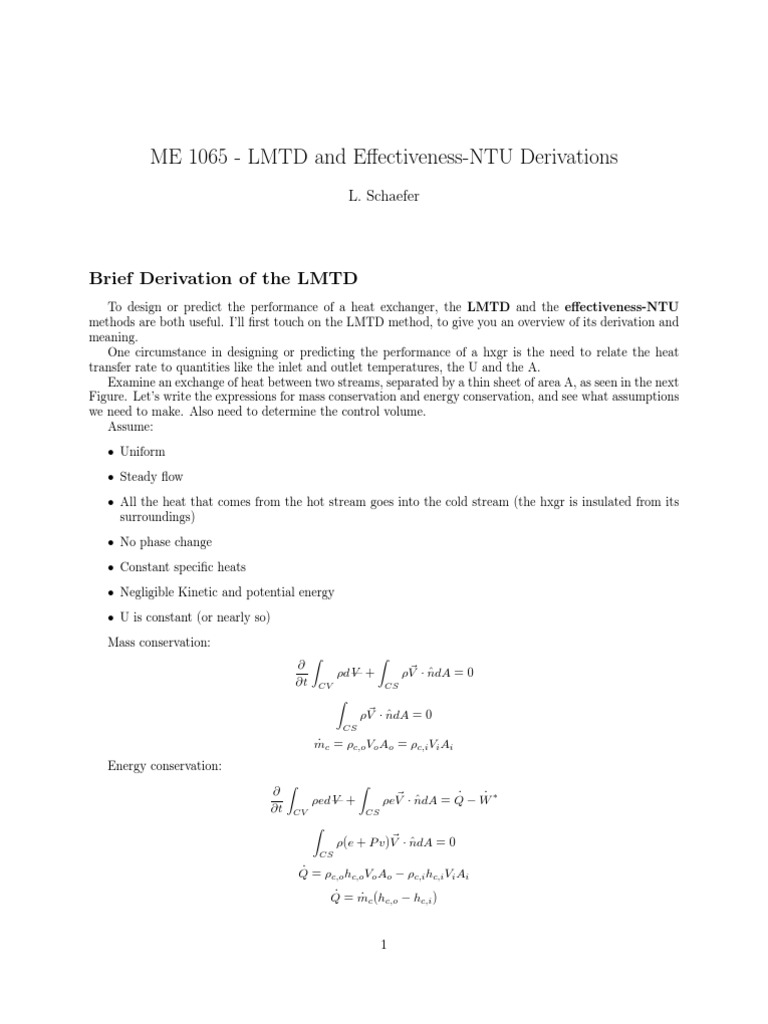 Derivation of The LMTD and E-NTU | PDF | Heat | Heat Exchanger