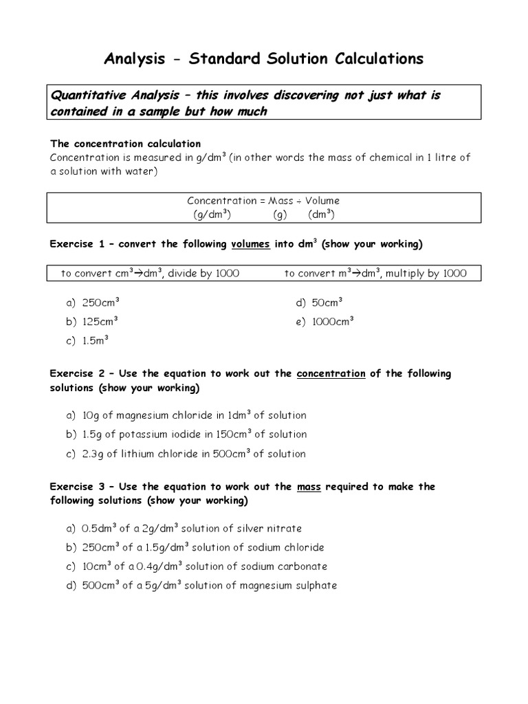 Using The Concentration Calculation Worksheet | PDF