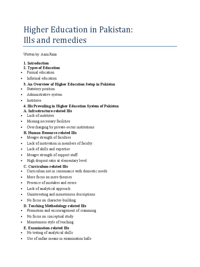 Higher Education in Pakistan - Ills and Remedies | PDF | University ...