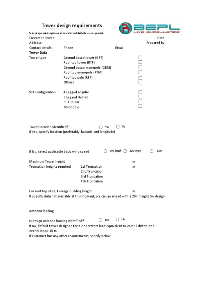 Tower Design Data Sheet | PDF | Geotechnical Engineering | Antenna (Radio)