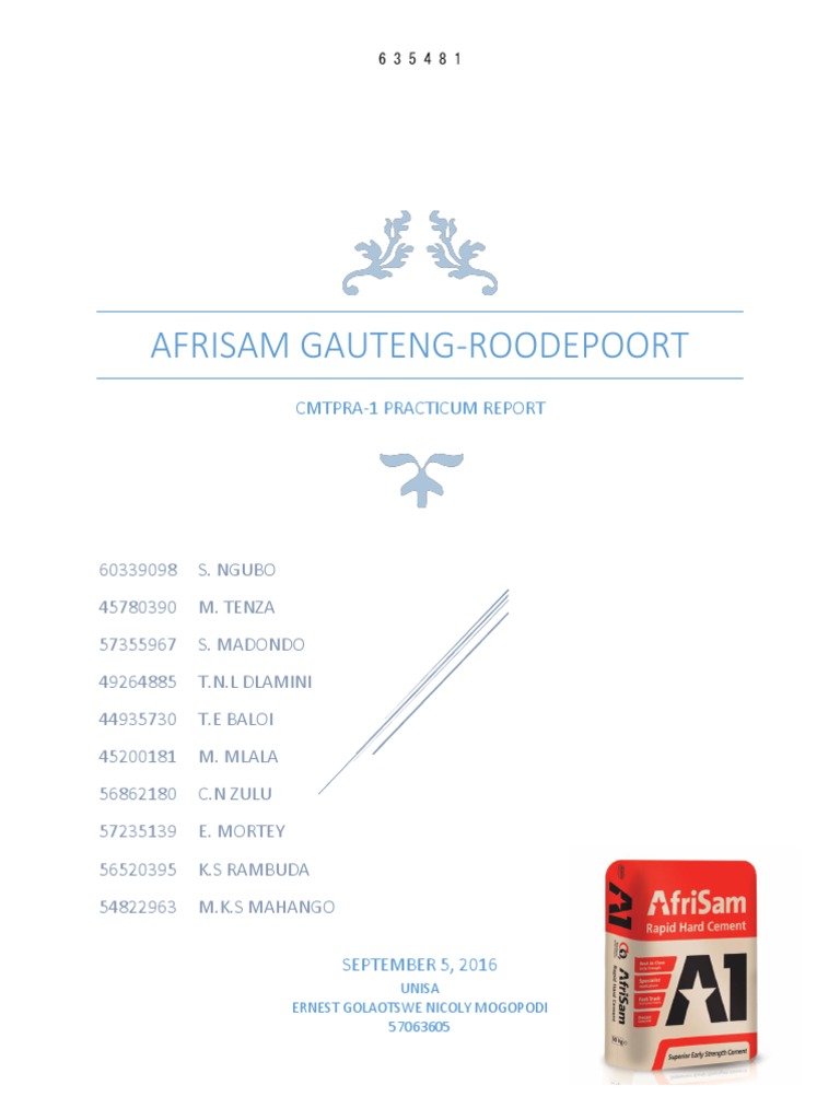 Afrisam Concrete Mix Practicum Report | PDF | Concrete | Density