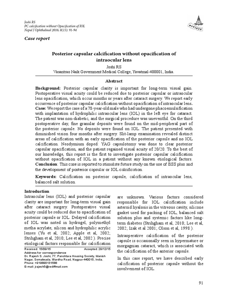 Posterior Capsular Calcification | PDF | Cataract | Facial Features