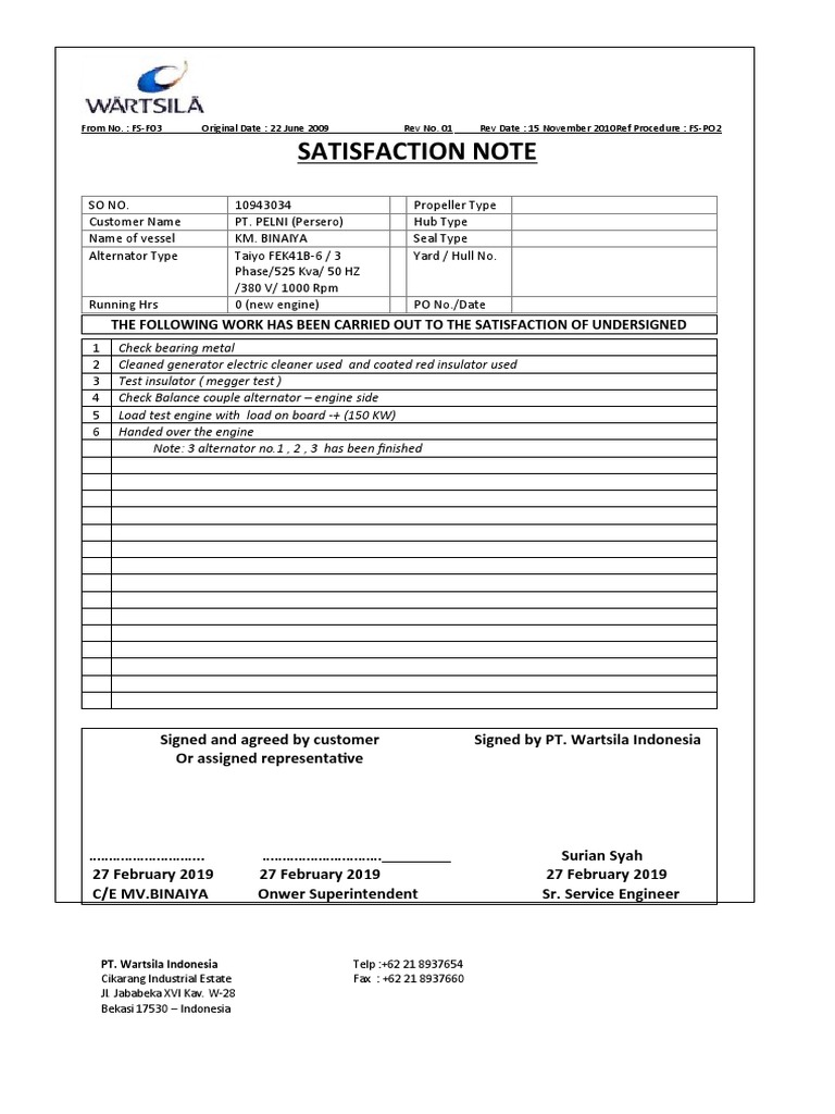 Satisfaction Note | PDF