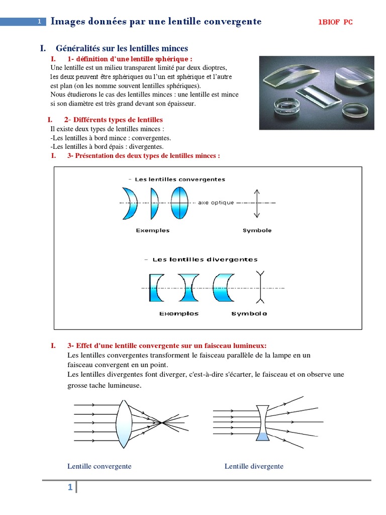 Les Images Formees Par Une Lentille Mince Convergente Cours 1 1 | PDF ...