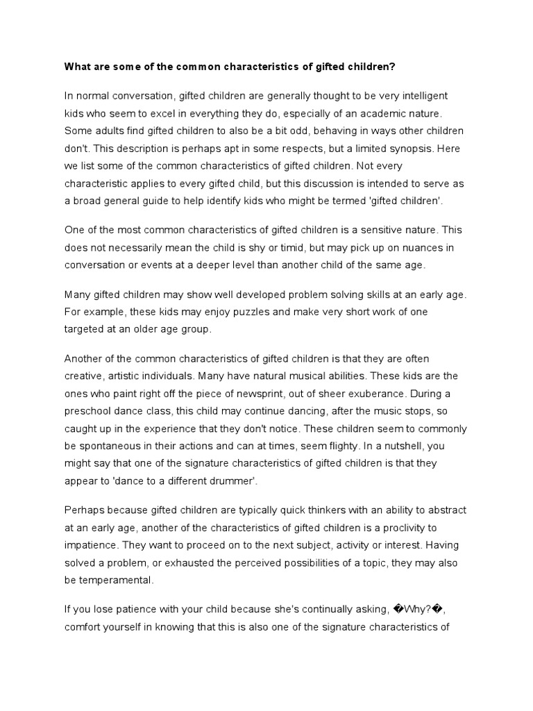 What Are Some of The Common Characteristics of Gifted Children | PDF ...