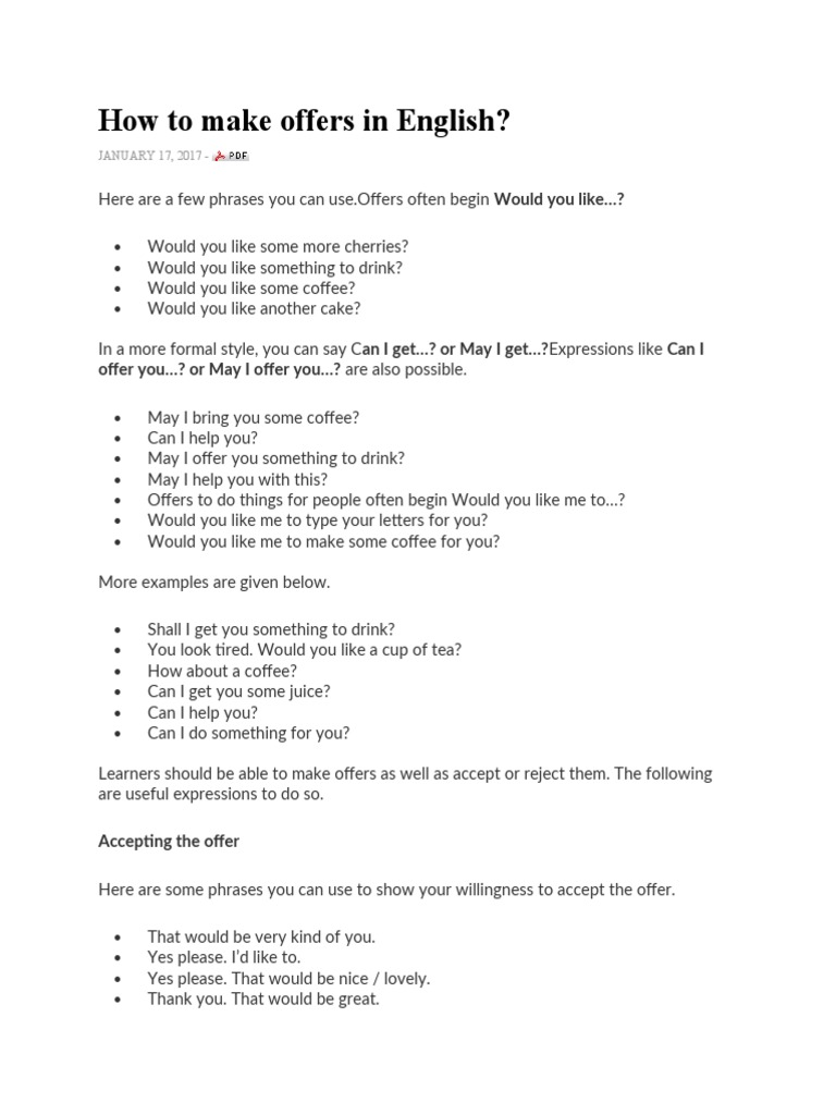 How To Make Offers in English?: Offer You ? or May I Offer You ? Are ...