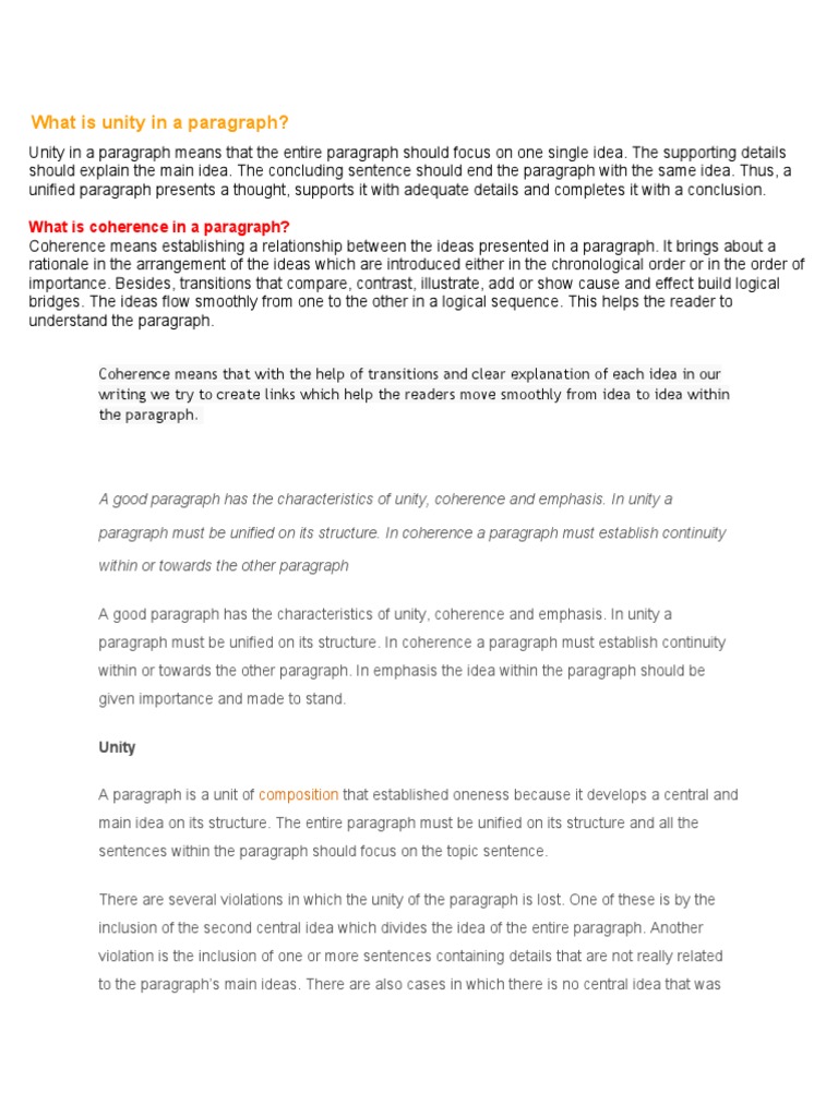 Unity in Paragraph | PDF | Paragraph | Reserved Word